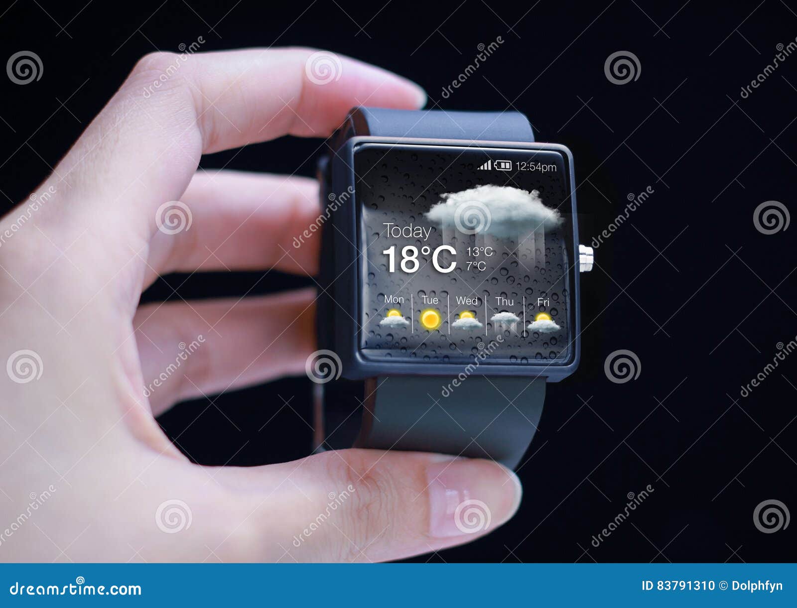 Smartwatch with Weather Icon in Hand. Stock Photo - Image of modern ...