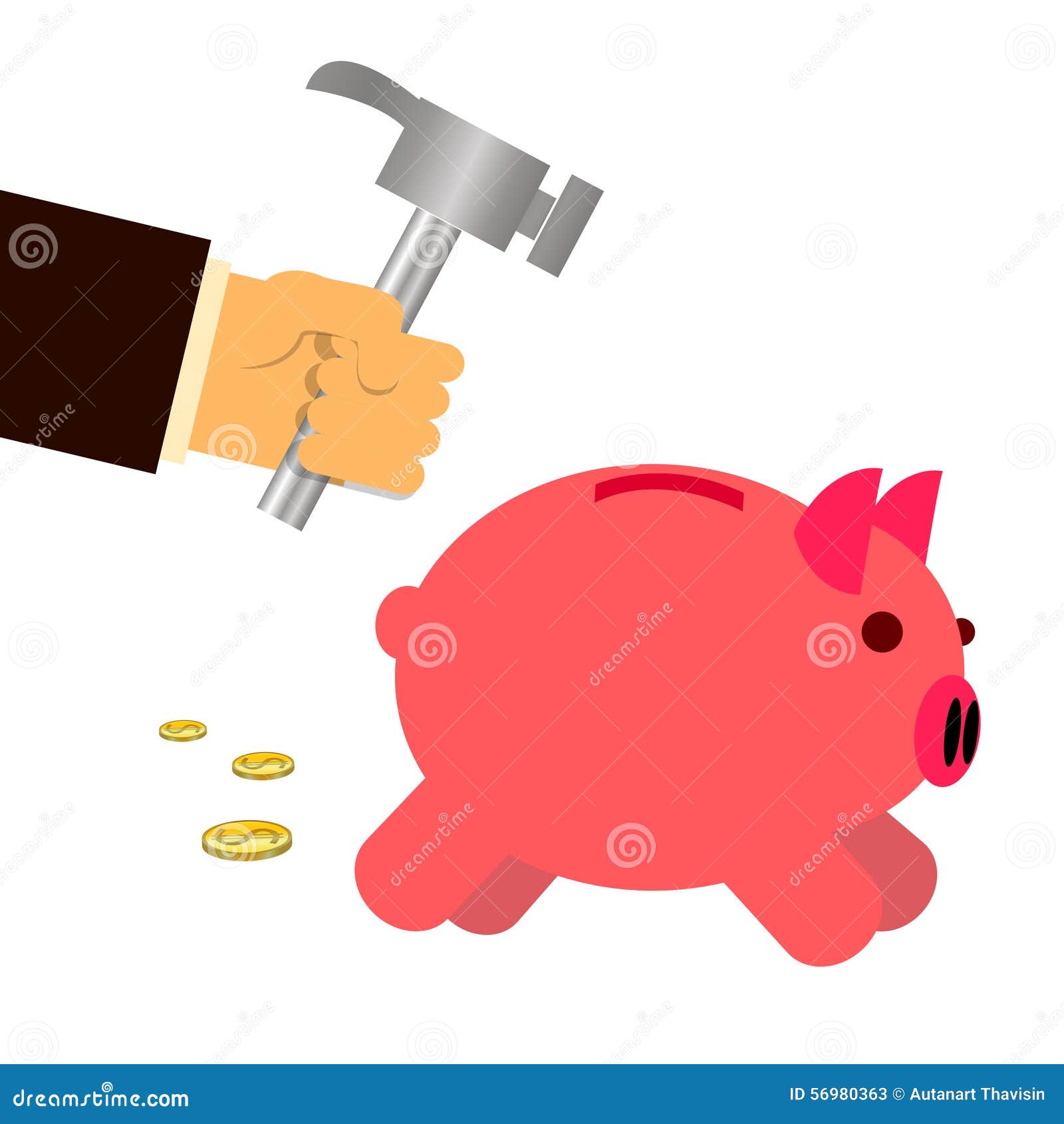 Smash Pig Bank Saving Money Stock Vector - Illustration of hand, dollar ...