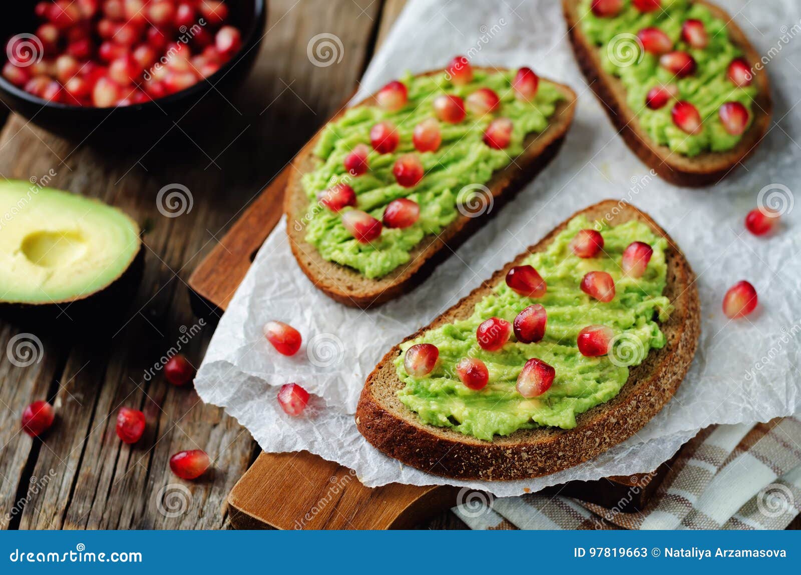 Smashed Avocado Pomegranate Rye Sandwiches Stock Image - Image of berry ...