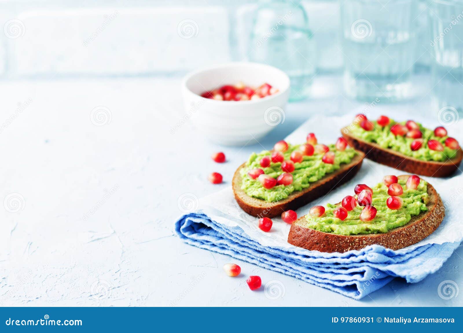 Smashed Avocado Pomegranate Rye Sandwiches Stock Image - Image of ...