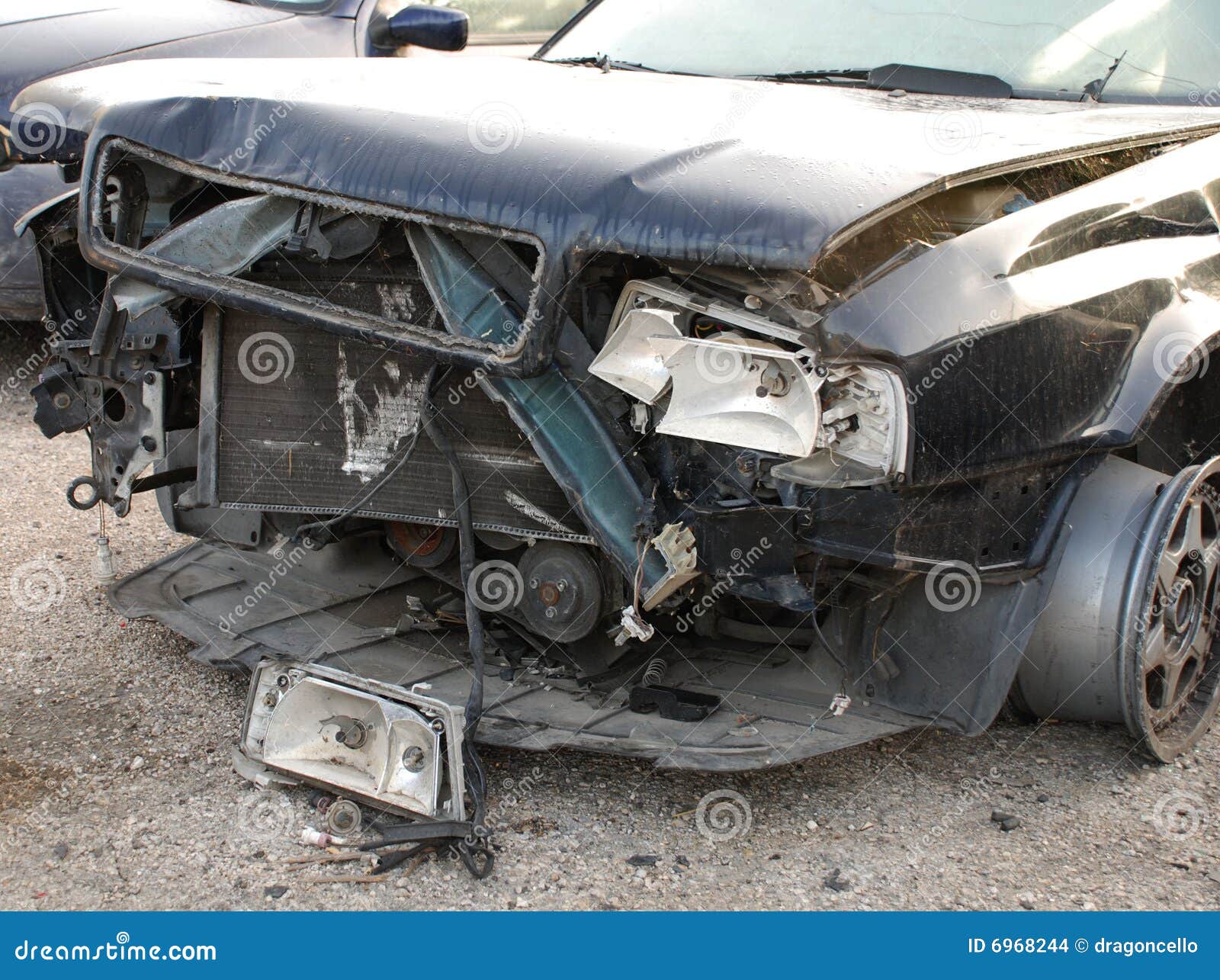 Smashed Bonnet on Green Car Stock Photo - Image of transport, garages ...