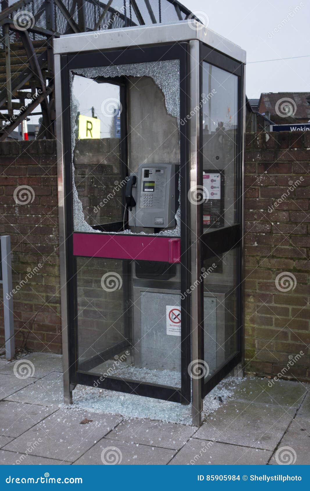 Smashed Broken Phone Box in Wokingham Editorial Stock Image - Image of ...