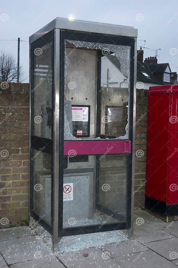 Smashed Broken Phone Box in Wokingham Editorial Photography - Image of ...