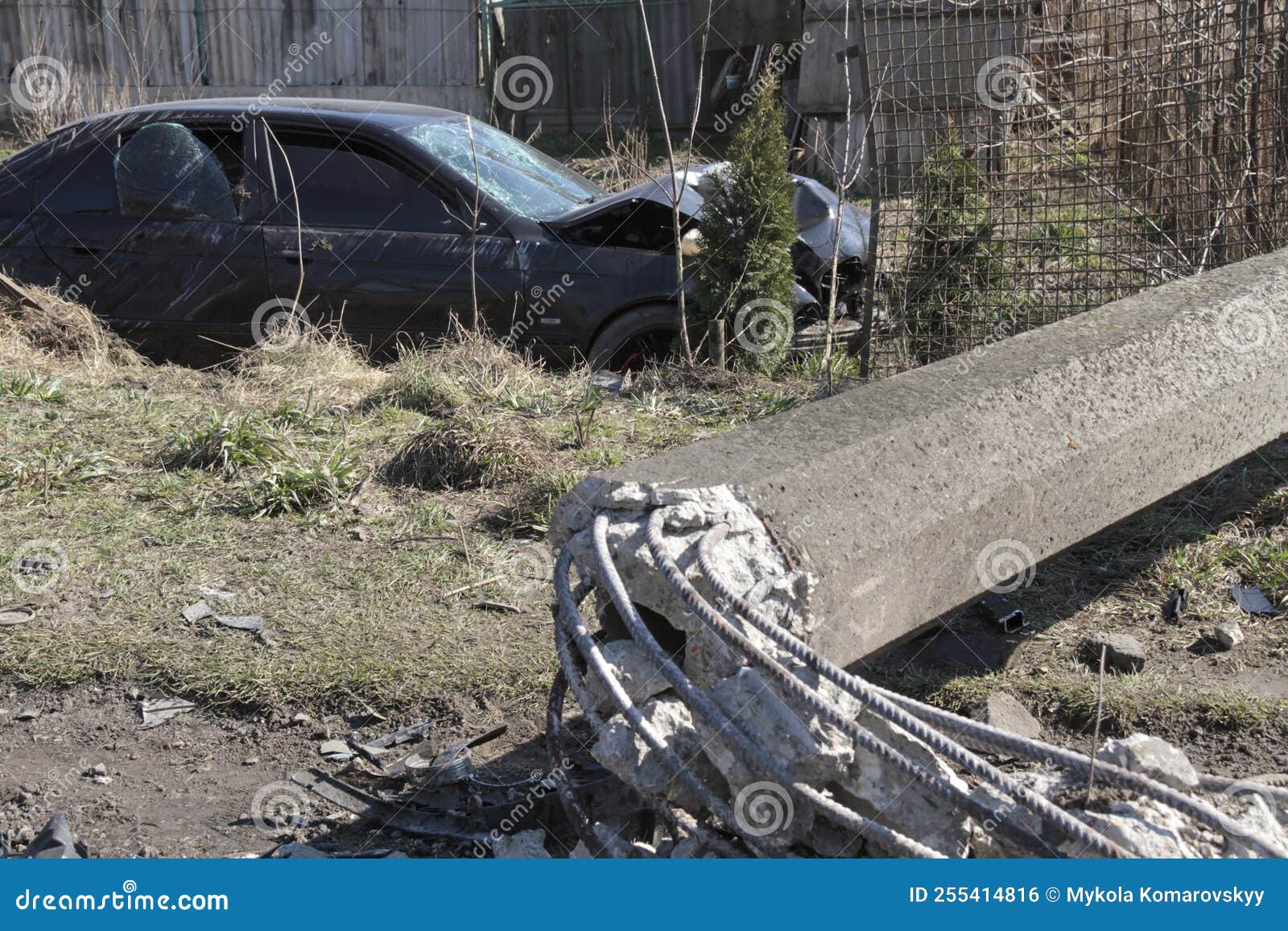 Smashed Car and Toppled Pillar Stock Photo - Image of accident, traffic ...