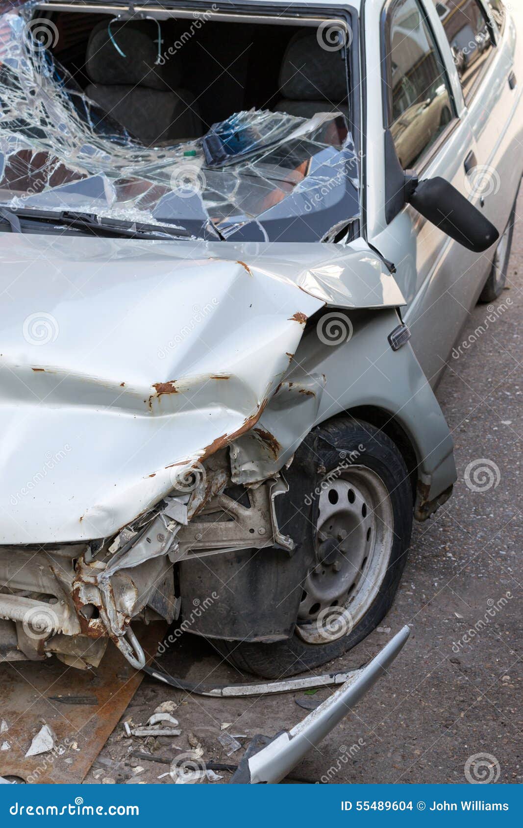 Smashed Car and Windscreen stock photo. Image of glass - 55489604
