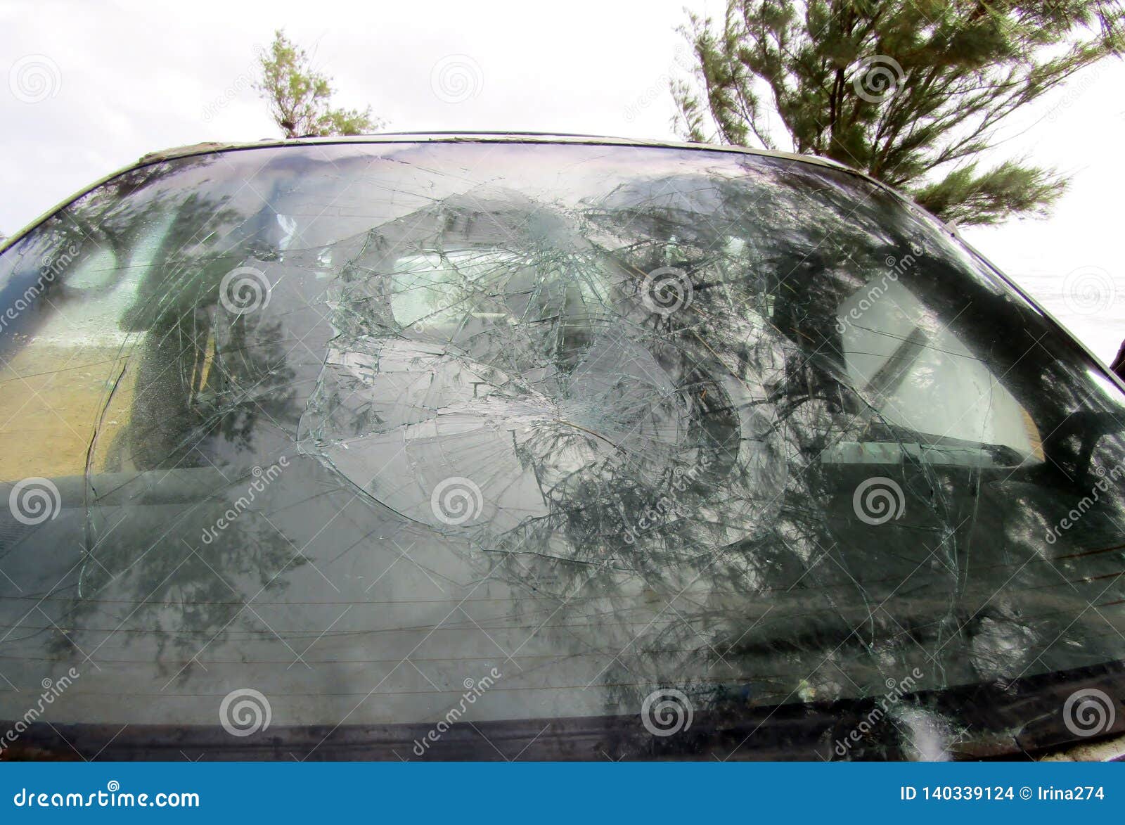 Smashed car windshield. stock photo. Image of accident - 140339124