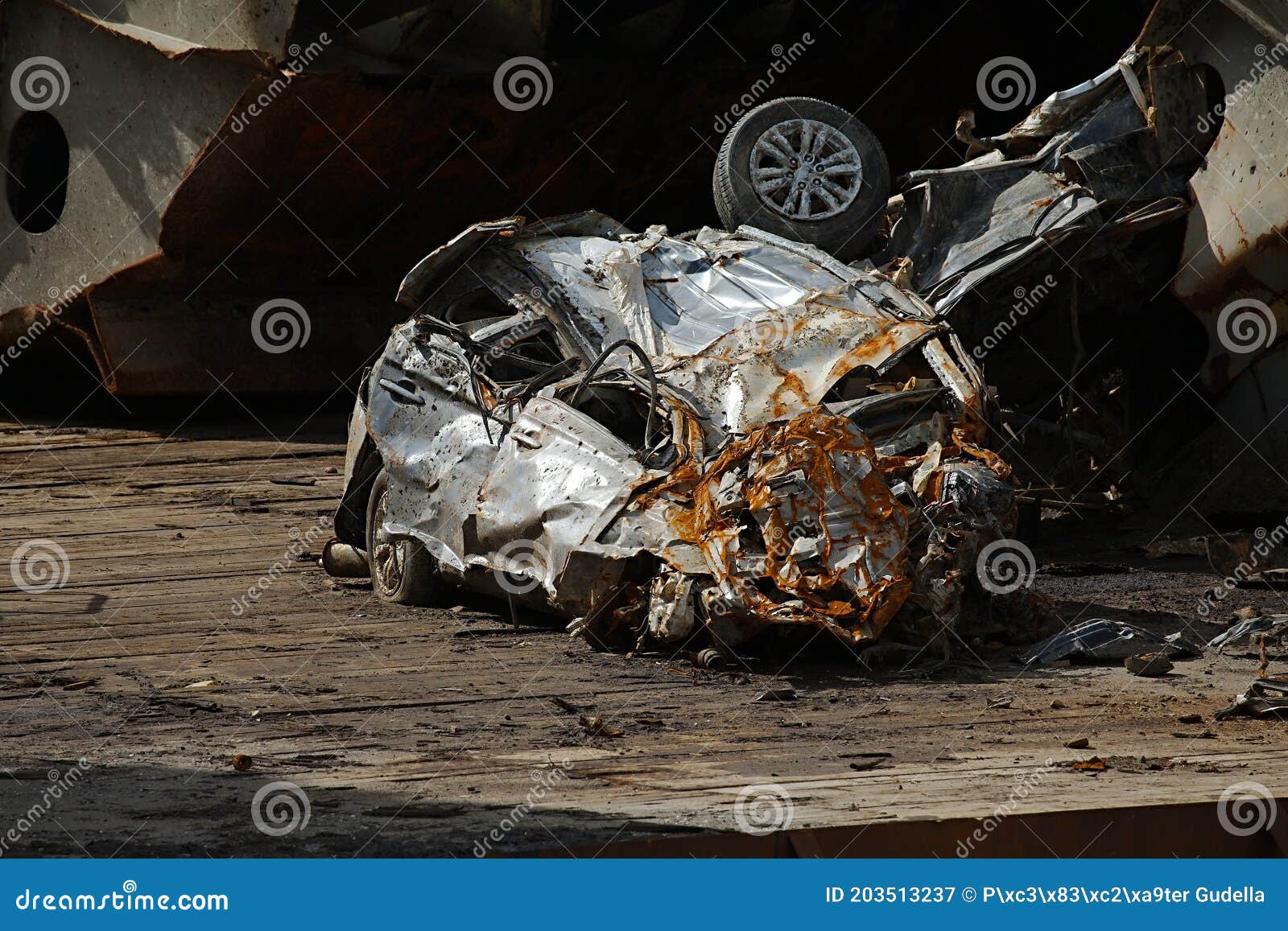 Smashed car wreck stock image. Image of corroded, crumpled - 203513237