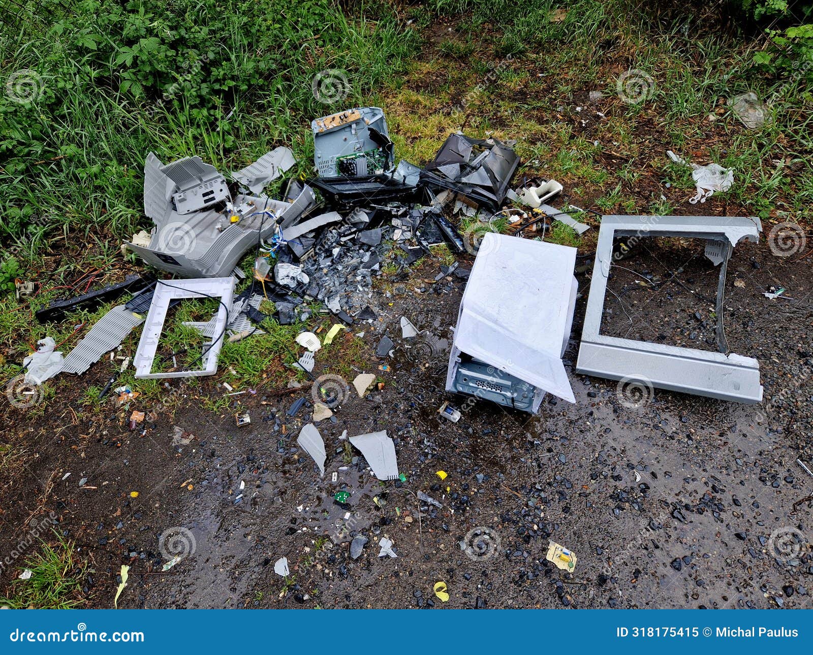 Smashed Computers in a Roadside Ditch. Hazardous Waste Belonging Stock ...
