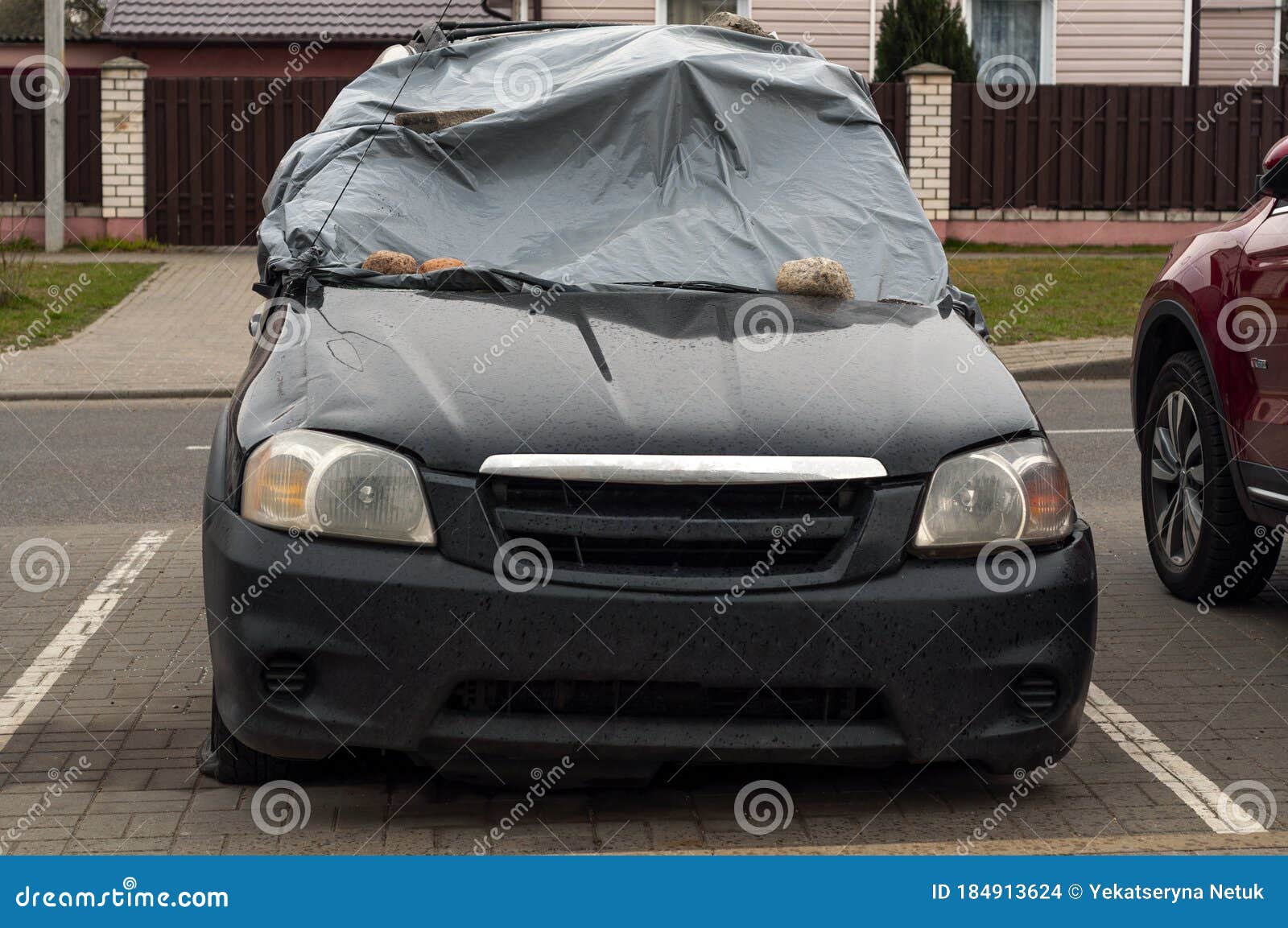 Smashed and Crashed Car in Parking Awaiting Salvage and Repairing Stock ...