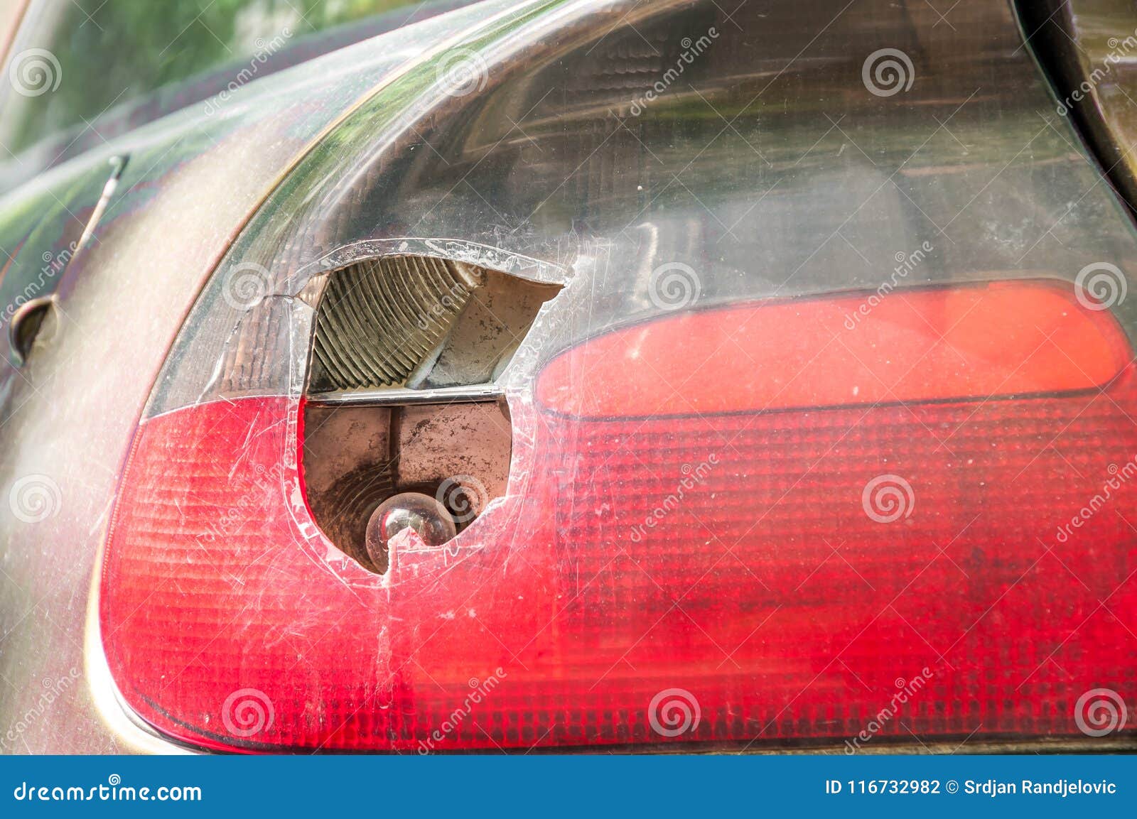 Smashed and Damaged Rear Stop Light on the Car, Broken by Vandals or in ...