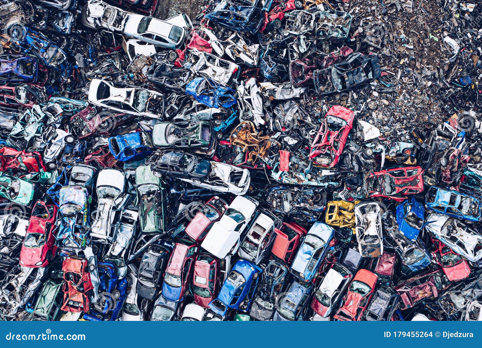 Smashed Destroyed Car Wrecks on Car Junkyard. Stock Photo - Image of ...