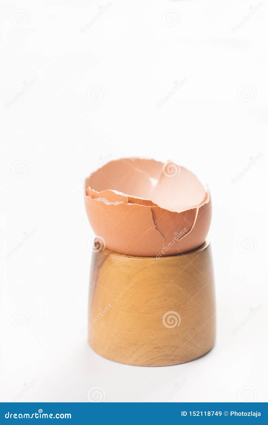 Smashed Egg Shell on the Wooden Egg Holder Isolated Above White ...