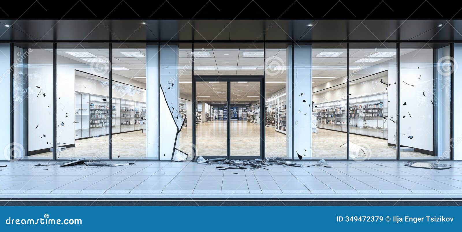 Smashed Glass Storefront A Scene Of Vandalism, Theft Or Disaster At A ...