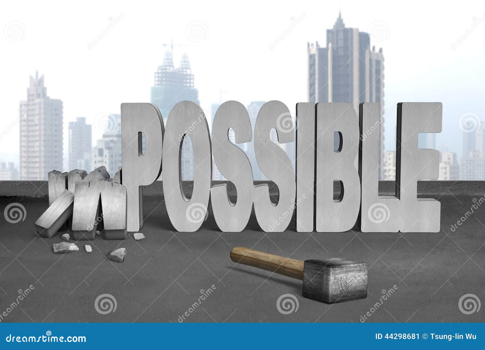 Smashed Impossible 3D Concrete Word with Sledgehammer Stock Image ...
