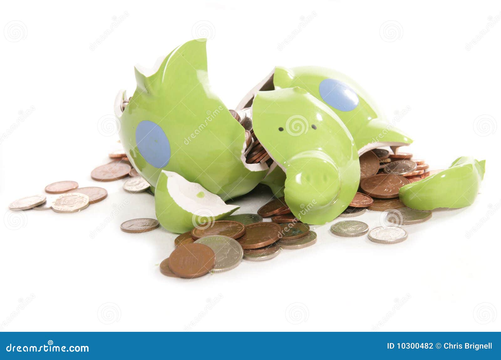 Smashed Piggy Bank with British Currency Coins Stock Photo - Image of ...