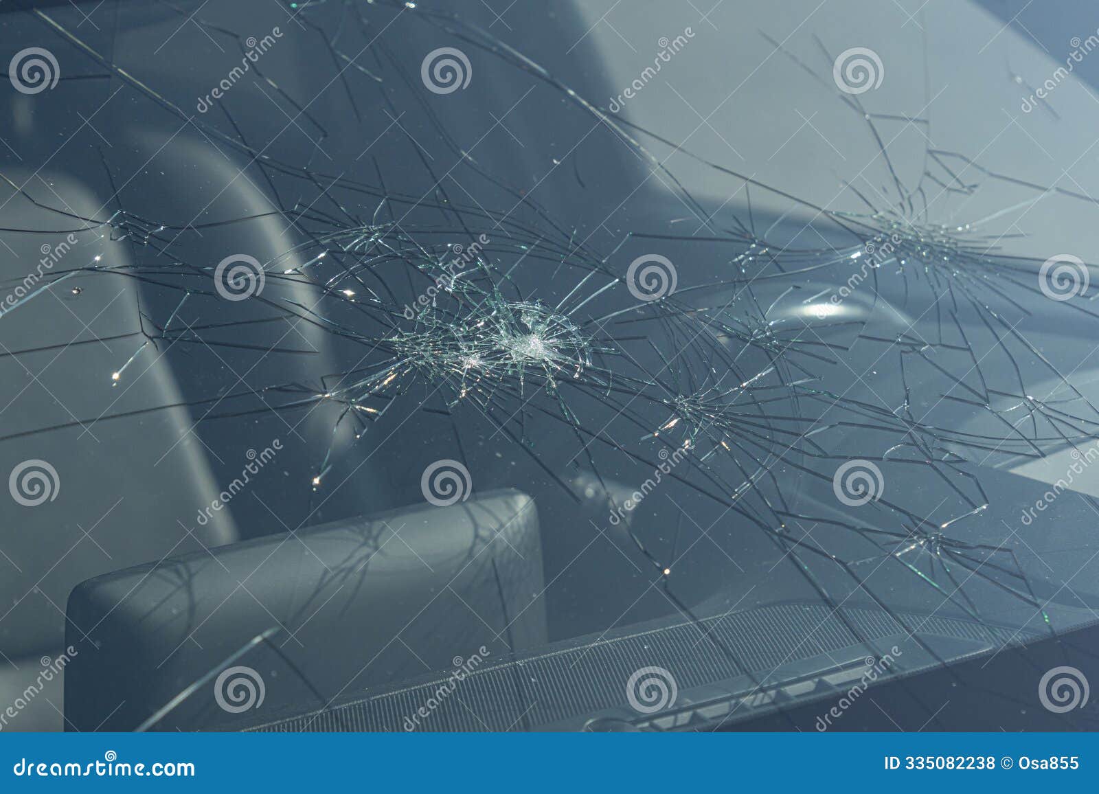 Smashed Vehicle Windscreen with Massive Hailstorm Damage Stock Photo ...