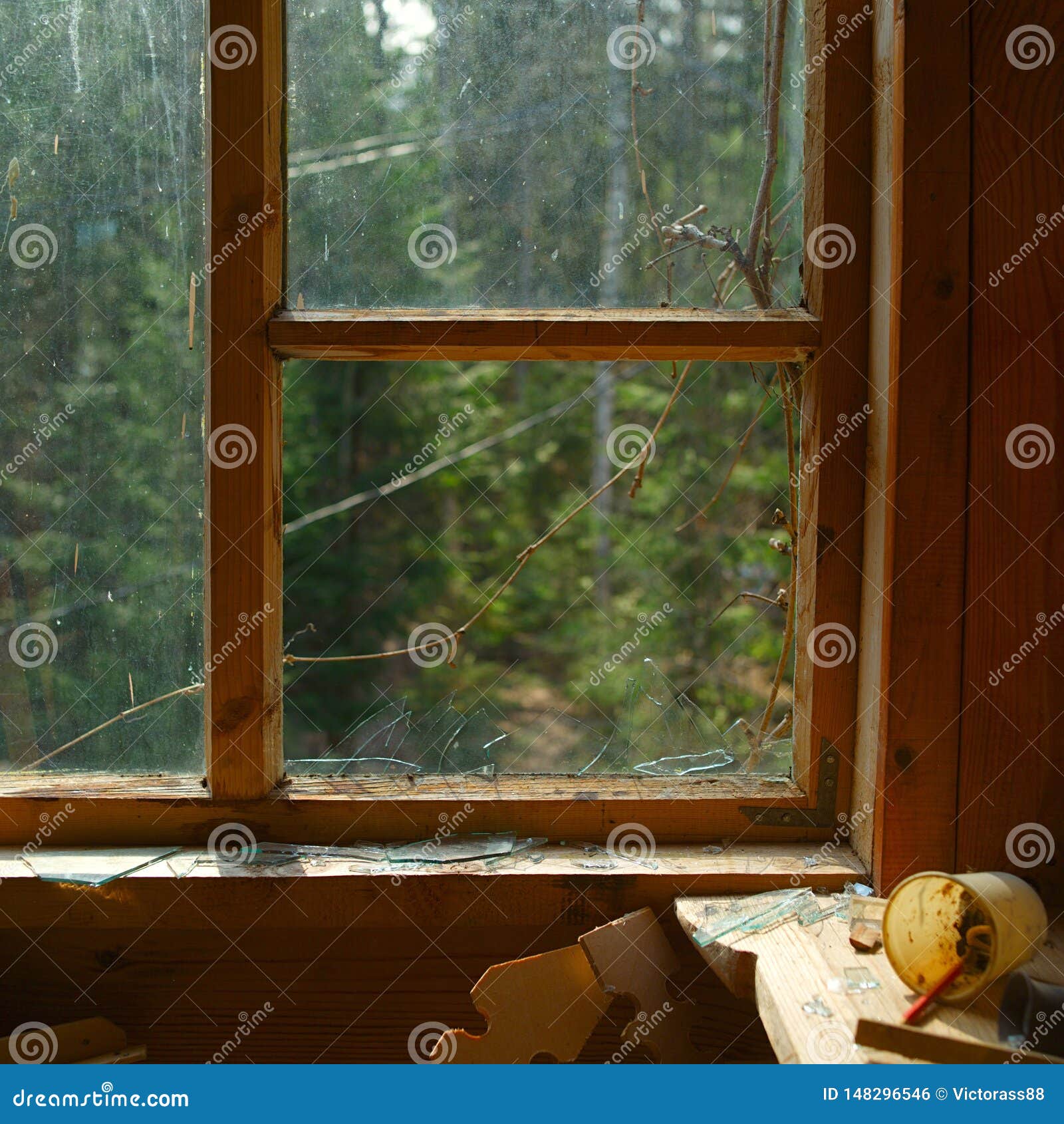 Smashed Window and Glass Pieces Stock Photo - Image of broken ...