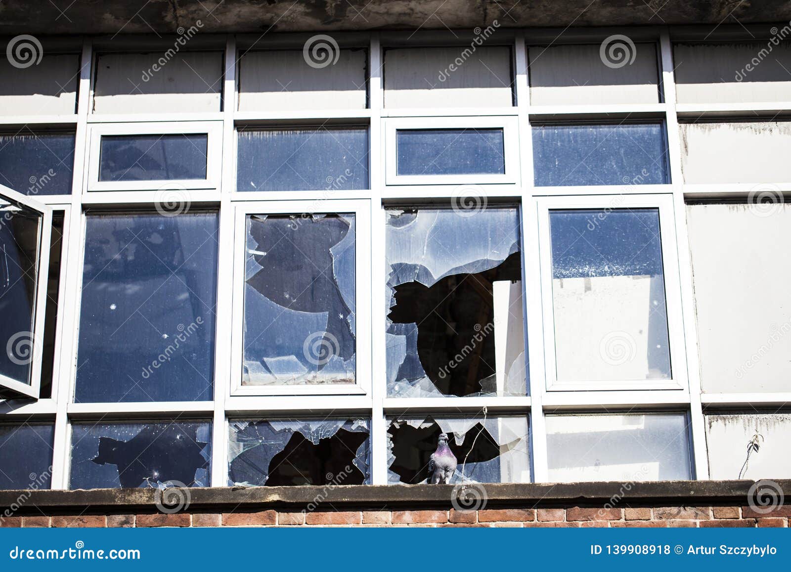 Smashed Windows On The House. Broken Glass On The Wooden Windoes. Old ...