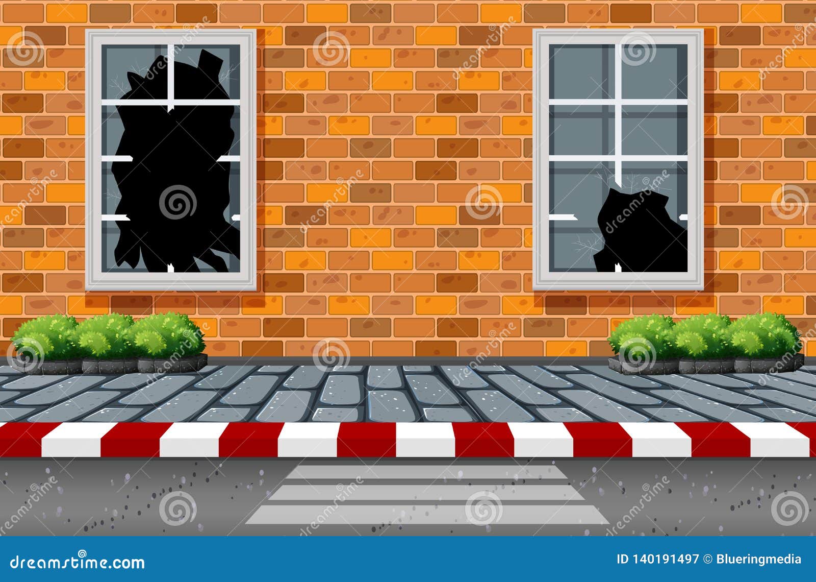 Smashed Windows In Street Scene Cartoon Vector | CartoonDealer.com ...