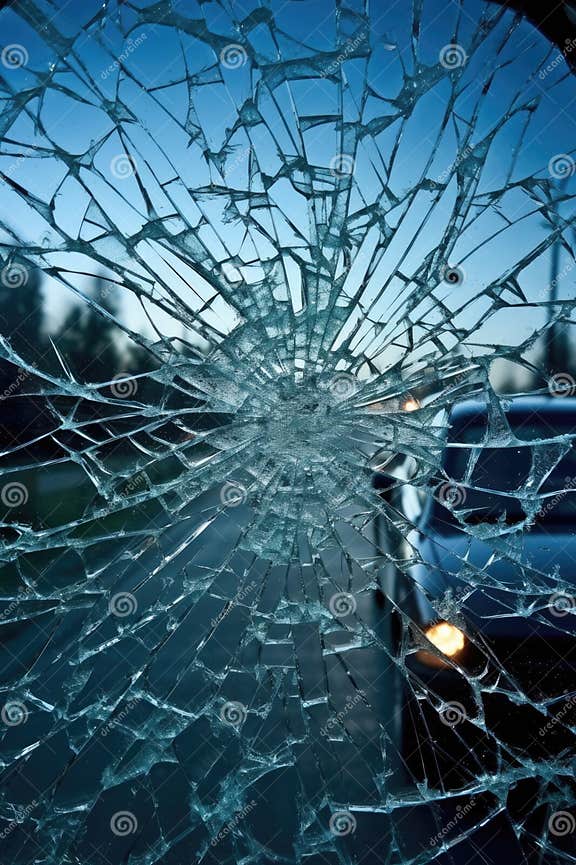 Smashed Windshield with Cracks and Shattered Glass Stock Illustration - Illustration of ...