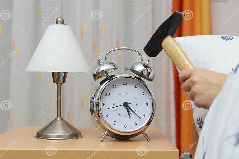 Smashing Alarm Clock with Hammer Stock Image - Image of hammer, sleepy ...