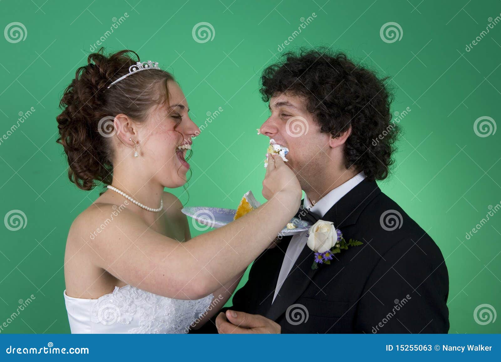 Smashing cake stock image. Image of groom, bride, eating - 15255063