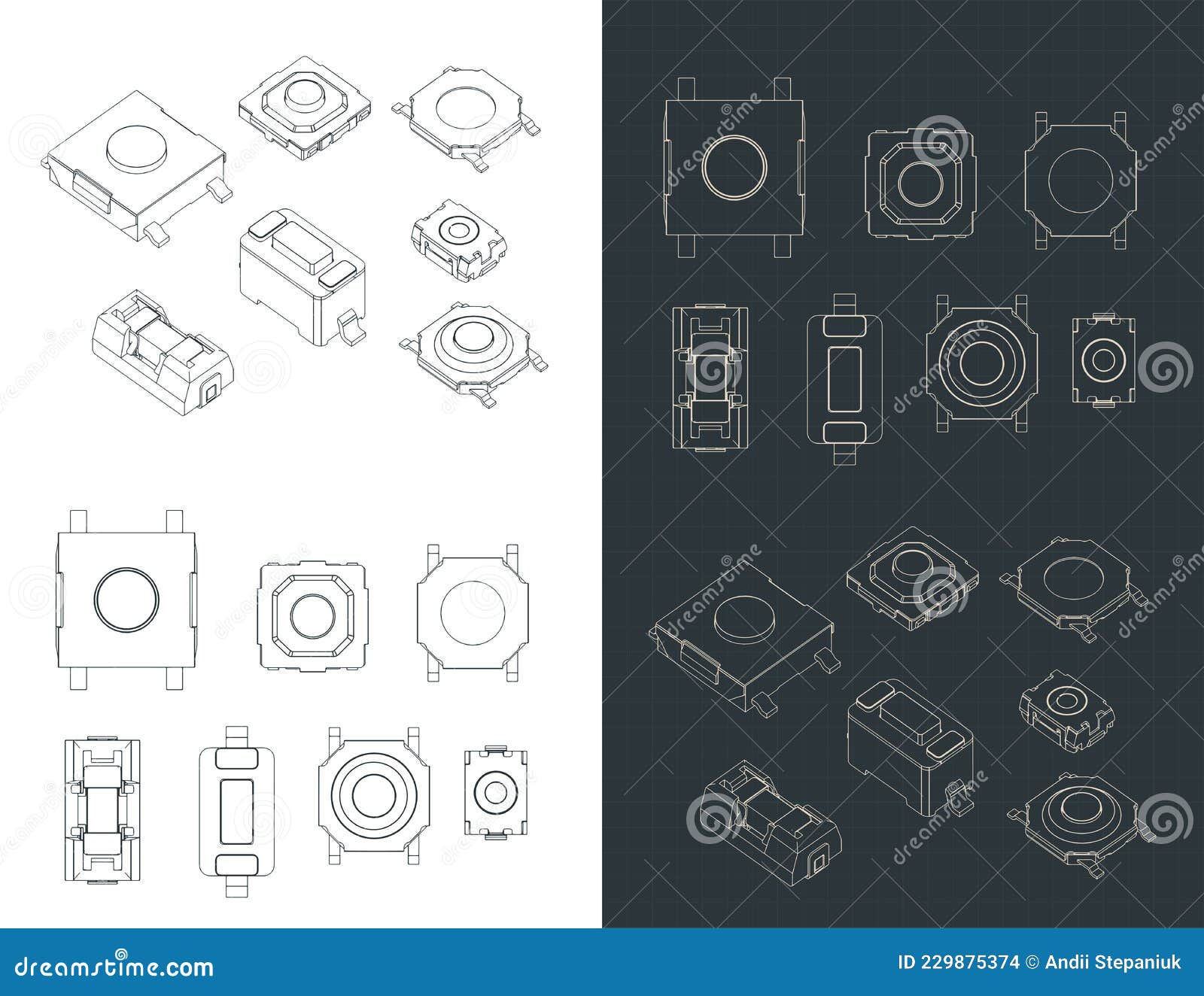 Blueprints Of Push Button Switch Control Box Cartoon Vector ...