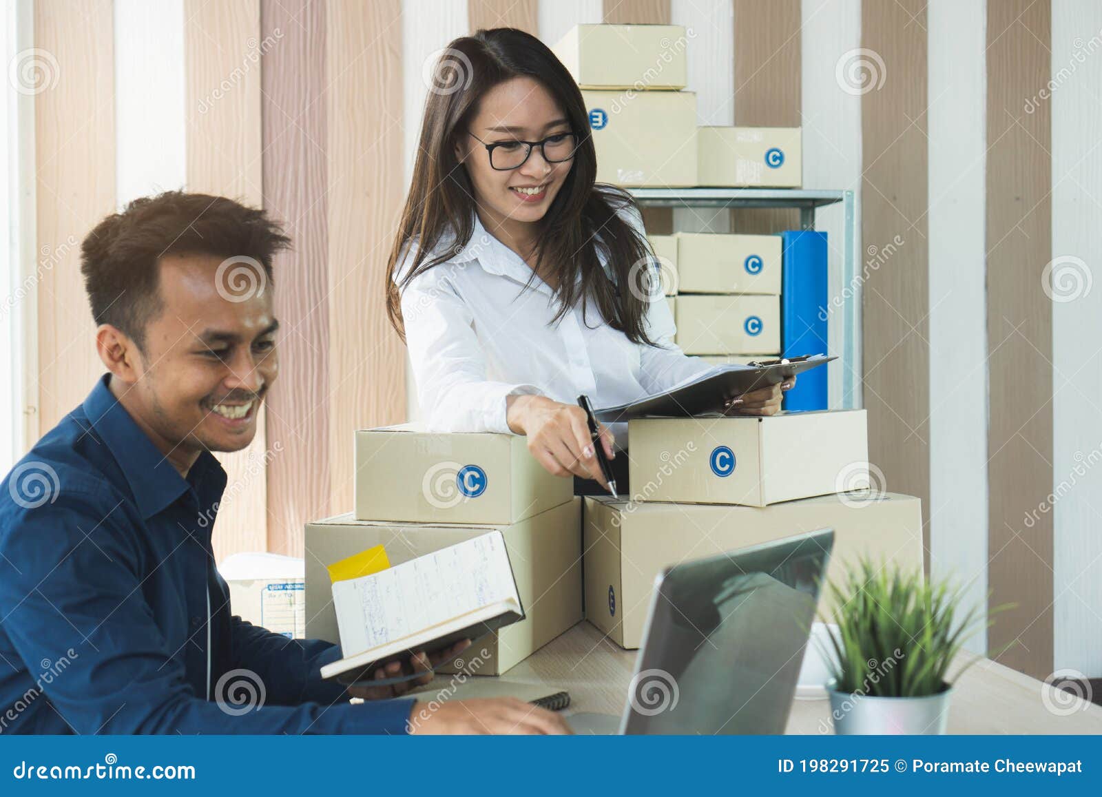 SME Business Owners Checking Orders and Preparing Product Boxes Stock ...
