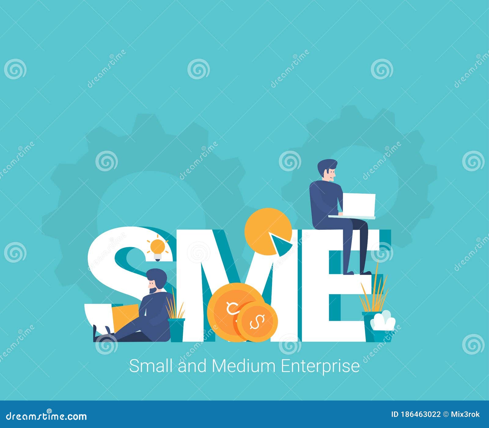 SME, Small and Medium Enterprise. Concept with People, Letters and ...