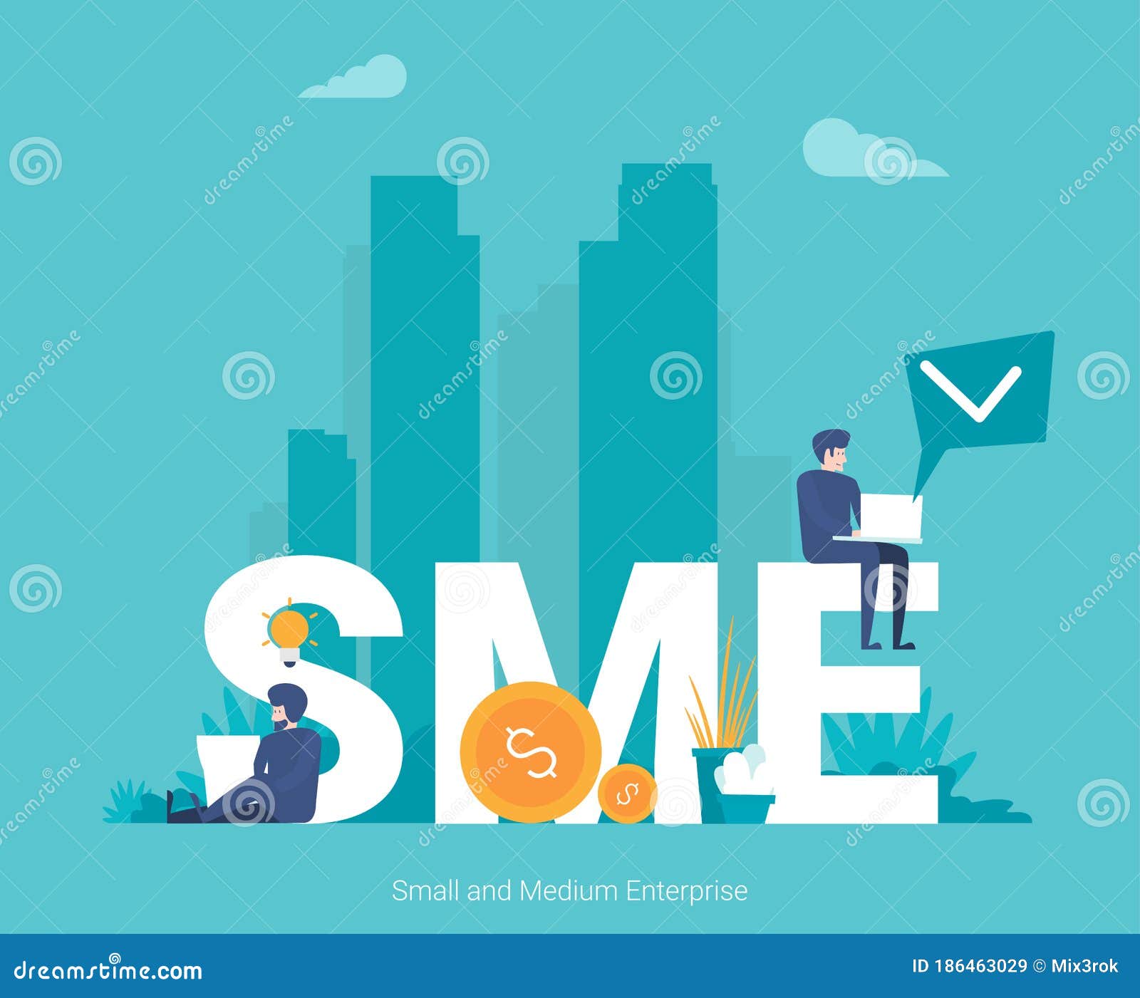 SME, Small and Medium Enterprise. Concept with People, Letters and ...