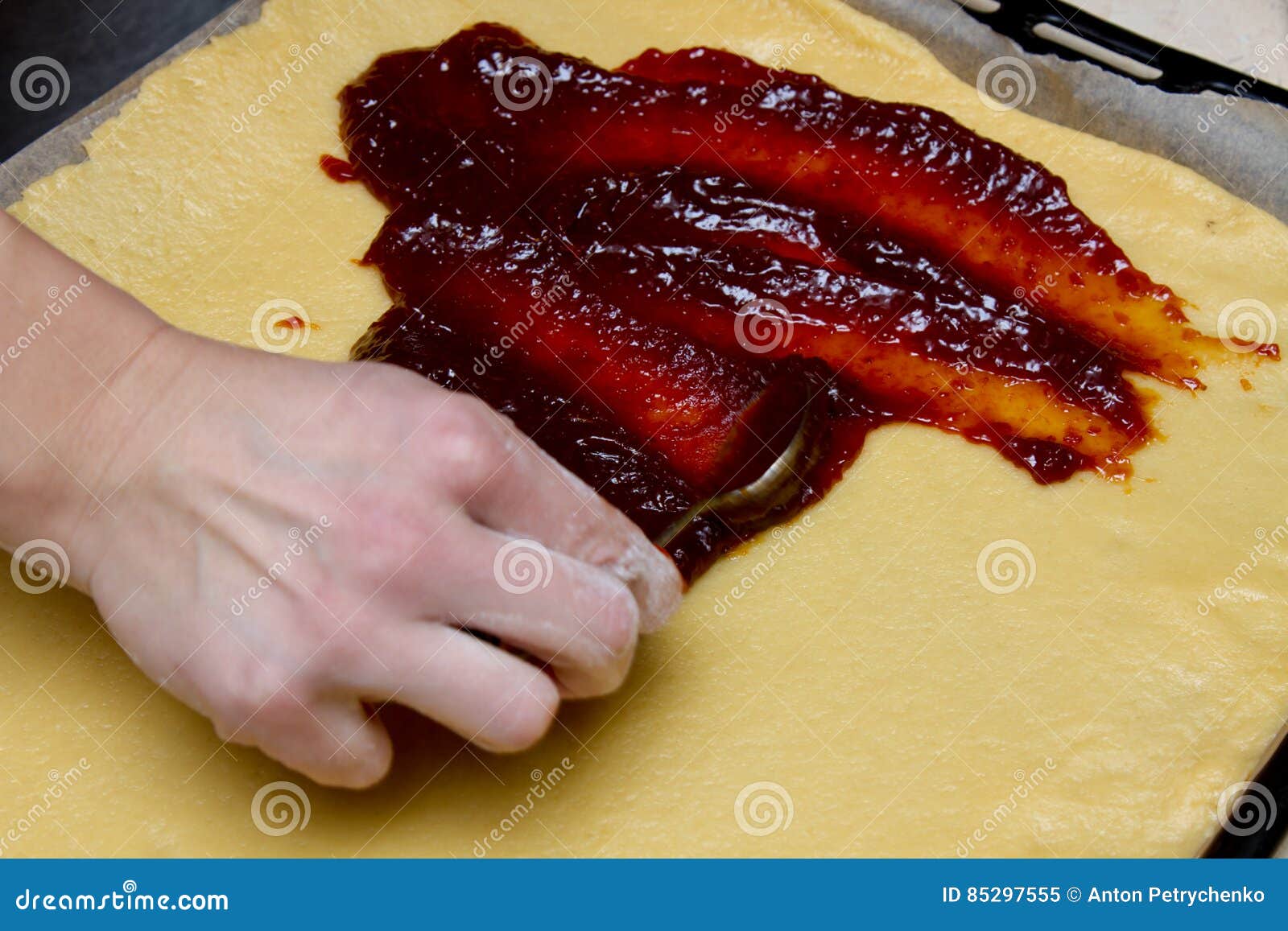Smear jam on pastry stock image. Image of grain, croissants - 85297555