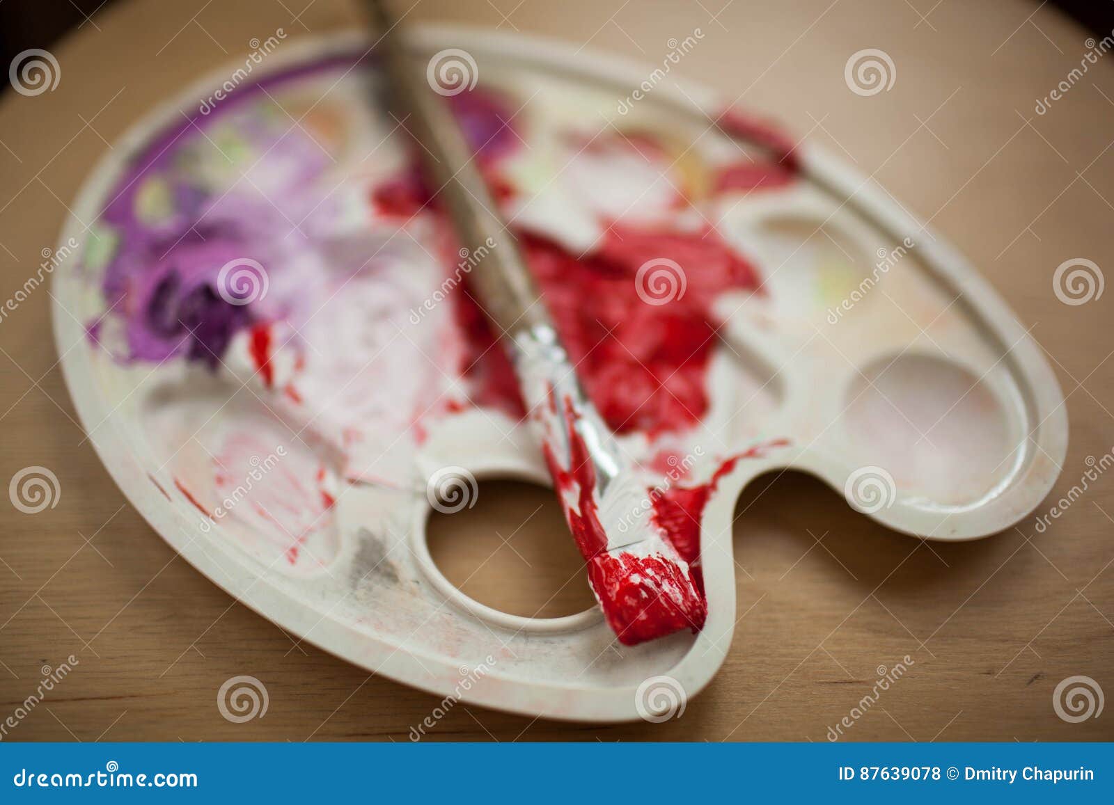 Smeared with the Brush in the Palette with Paints. Stock Photo - Image ...