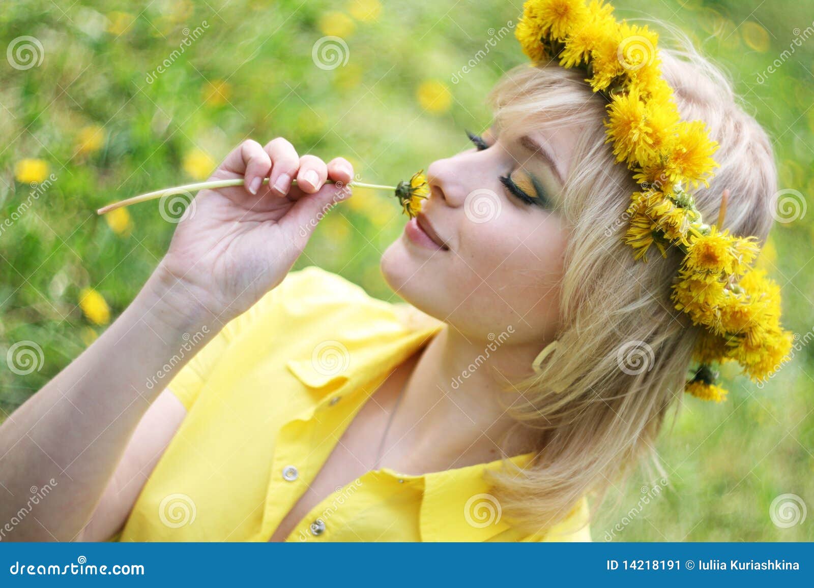Smell of spring stock image. Image of happy, girl, smiling - 14218191