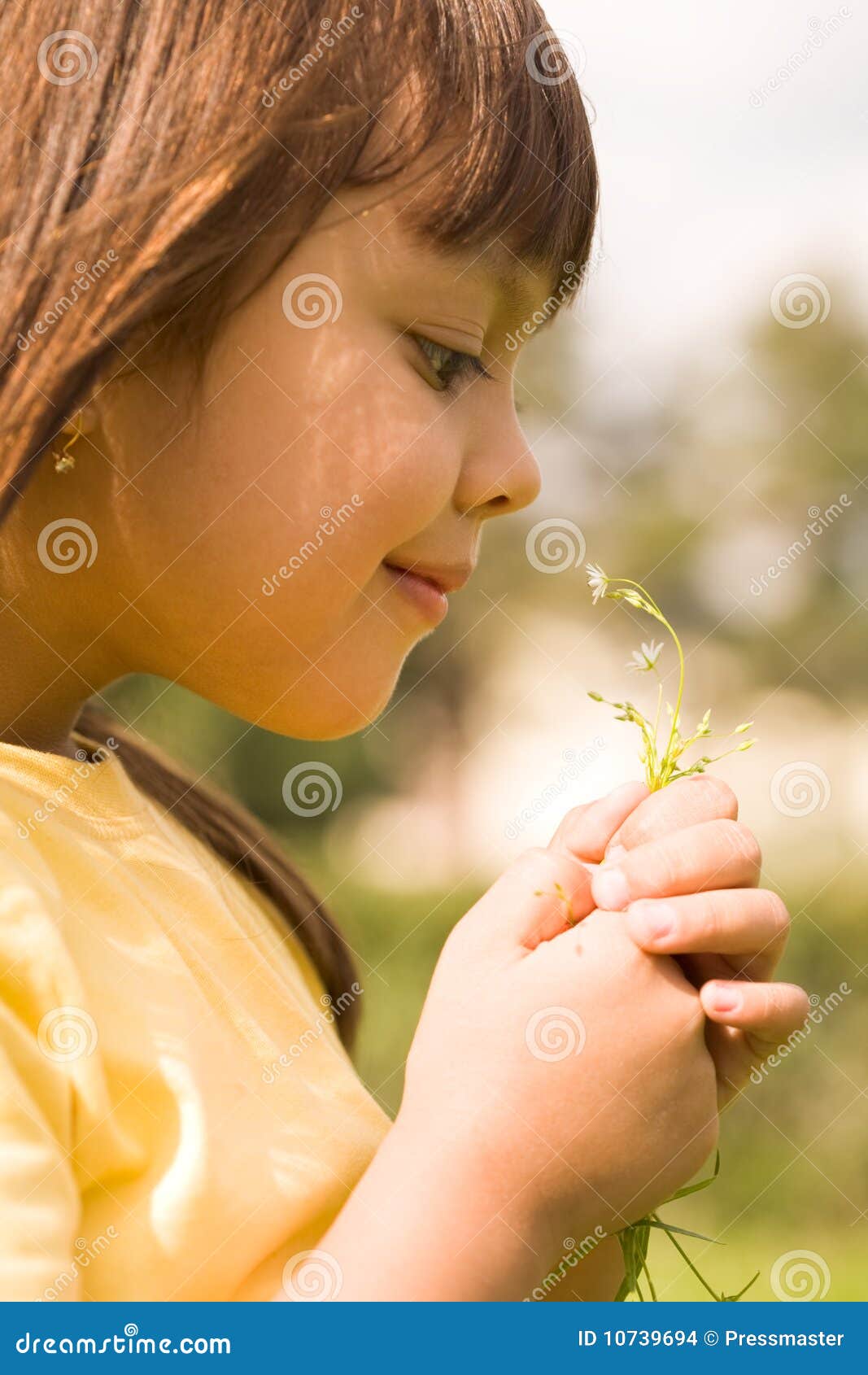 Smelling flowers stock photo. Image of adorable, flower - 10739694