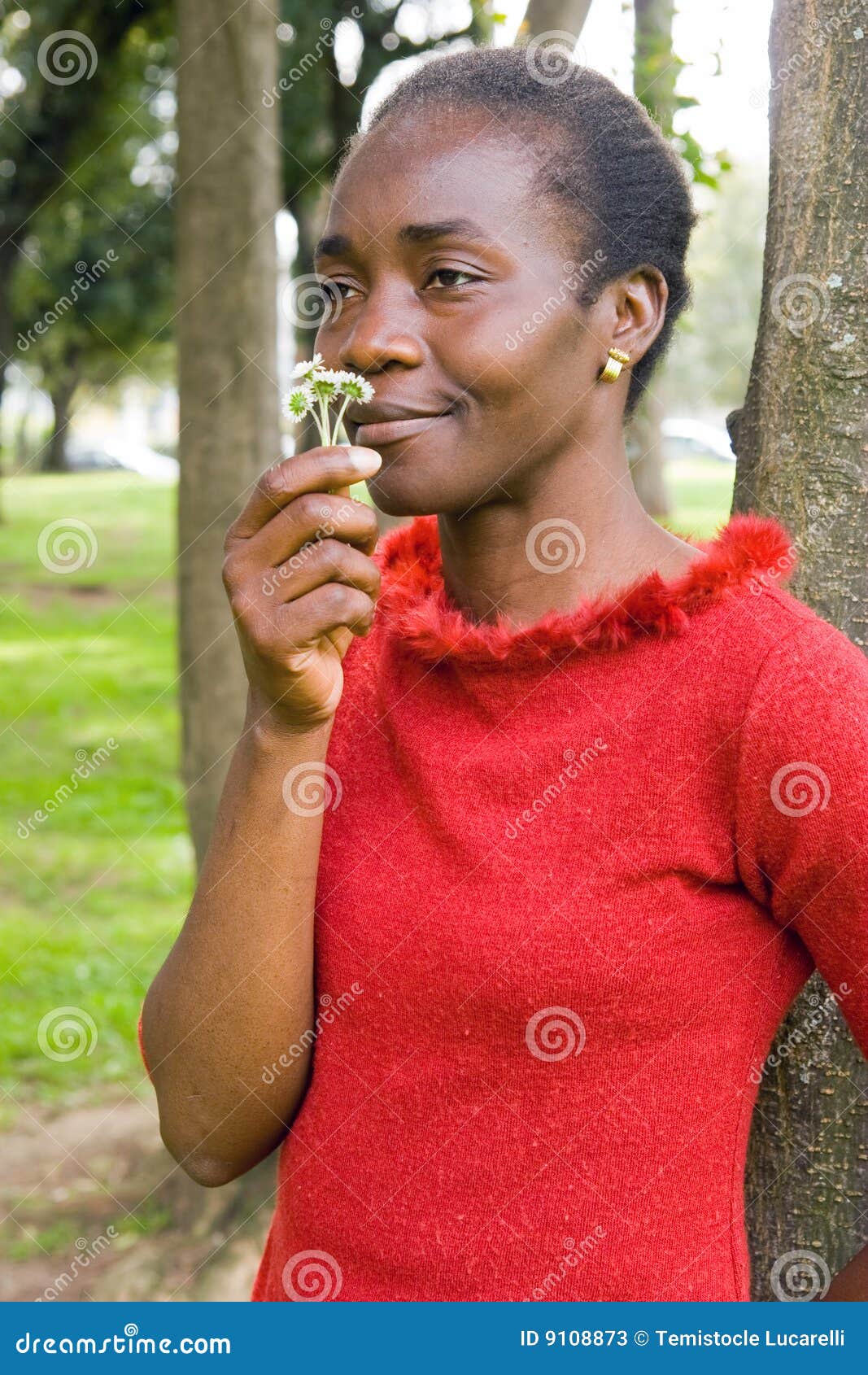 Smelling flowers stock image. Image of black, daisy, lady - 9108873