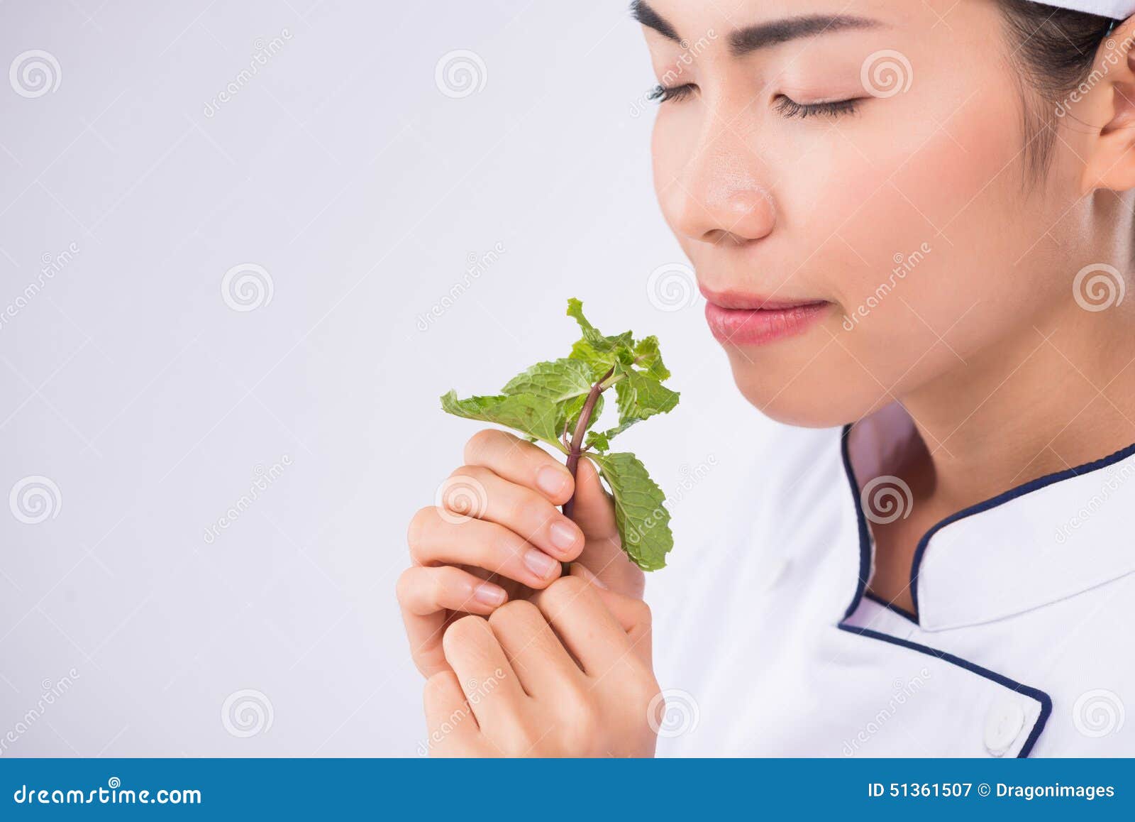 Smelling mint leaves stock image. Image of peaceful, face - 51361507