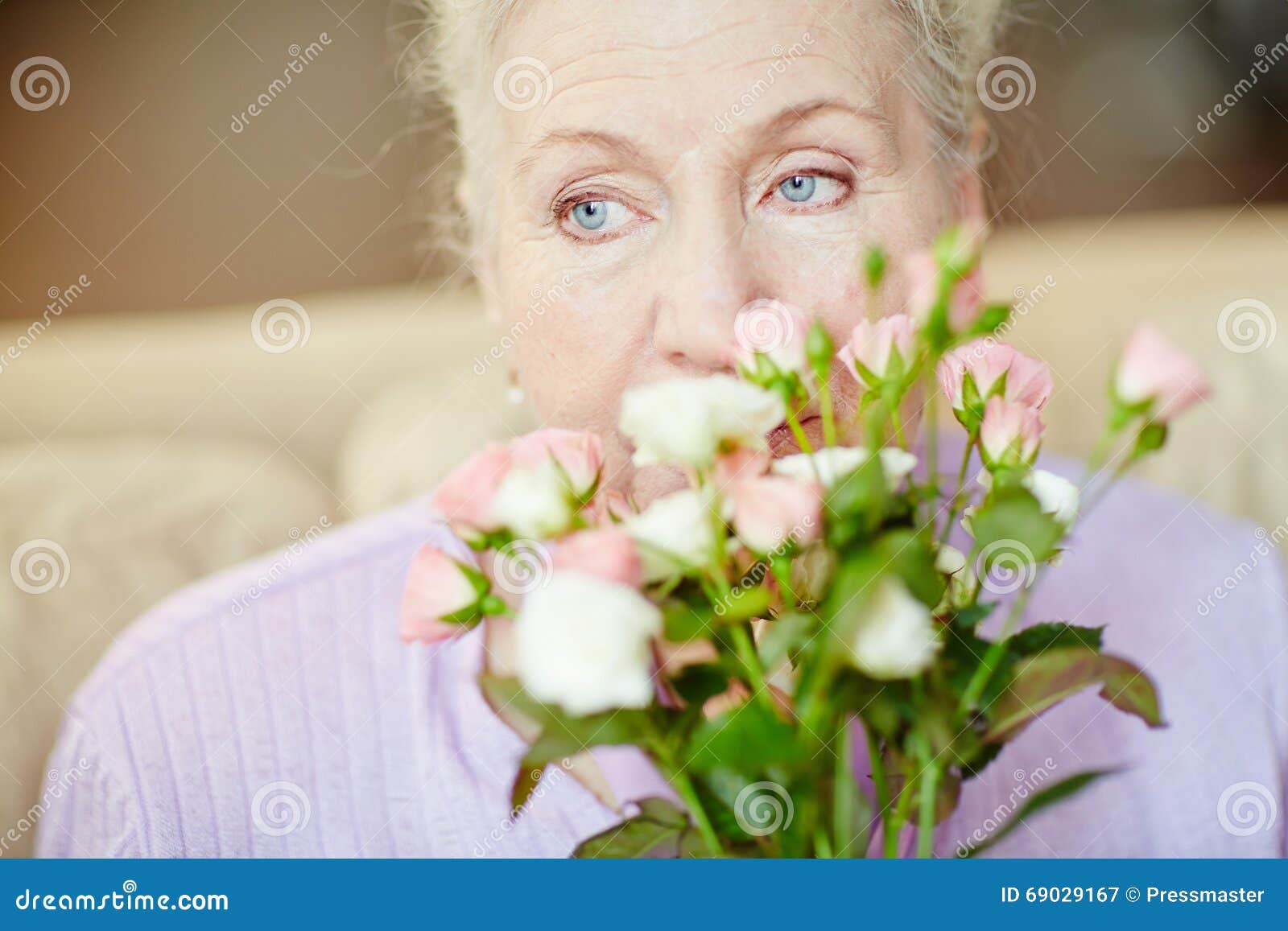 Smelling roses stock image. Image of portrait, holiday - 69029167