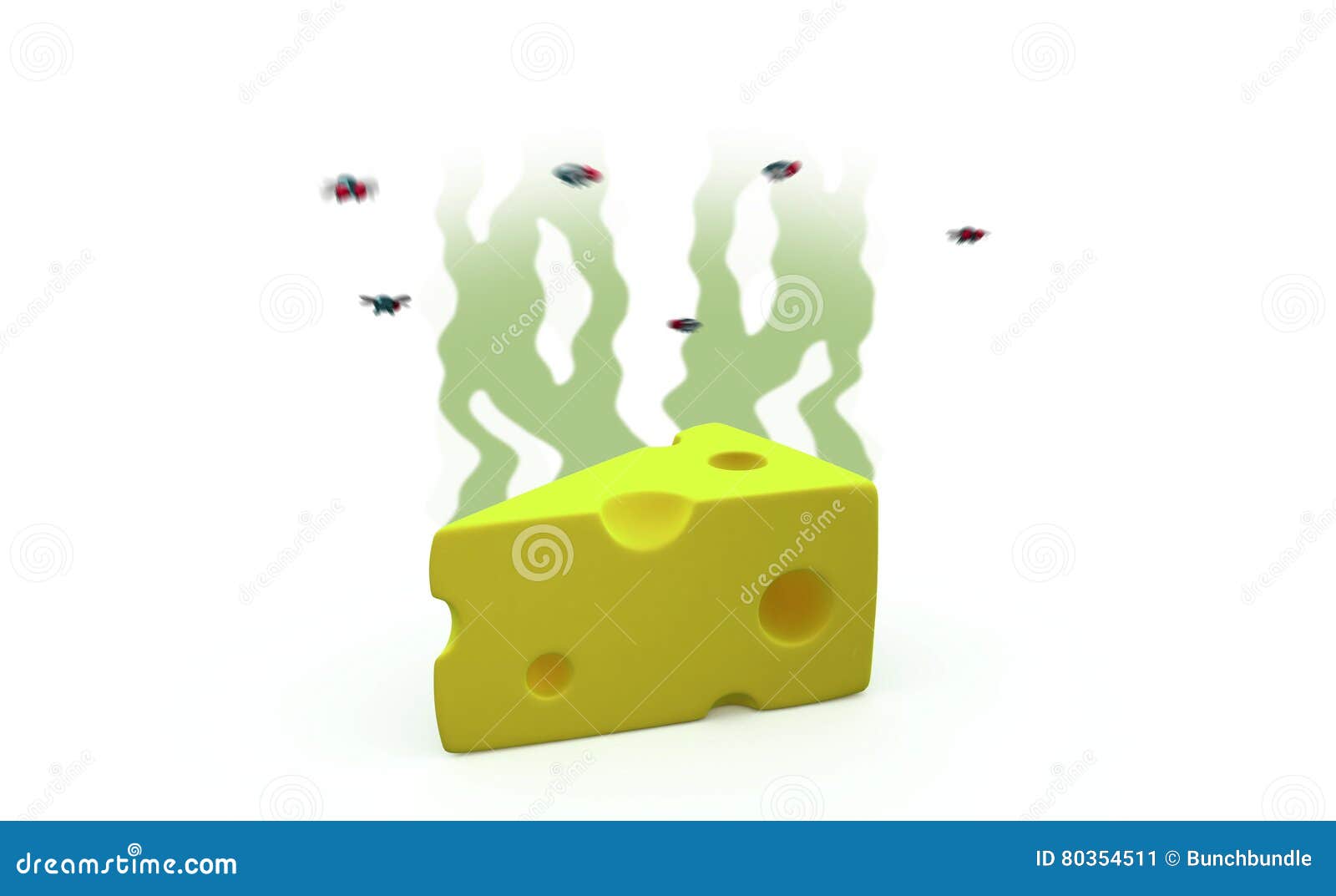 Smelly Cheese with Flies, 3d Illustration Stock Illustration ...