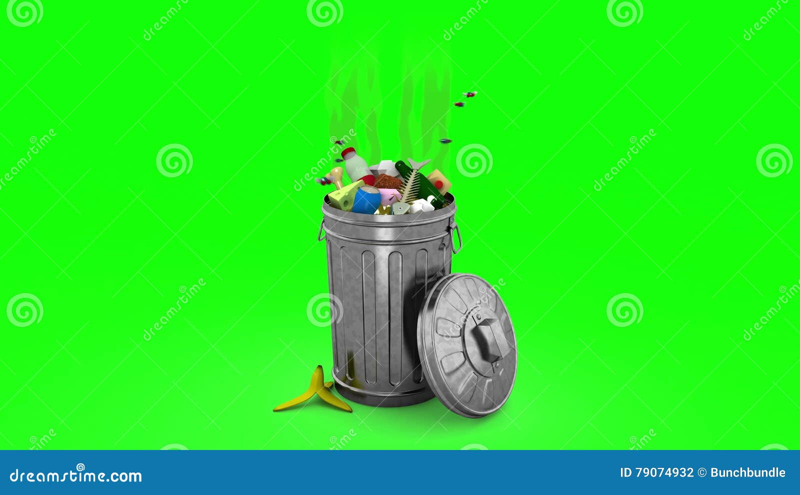 Smelly Garbage Bin. 3D Animation. Green Screen, Loopable. Stock Footage ...
