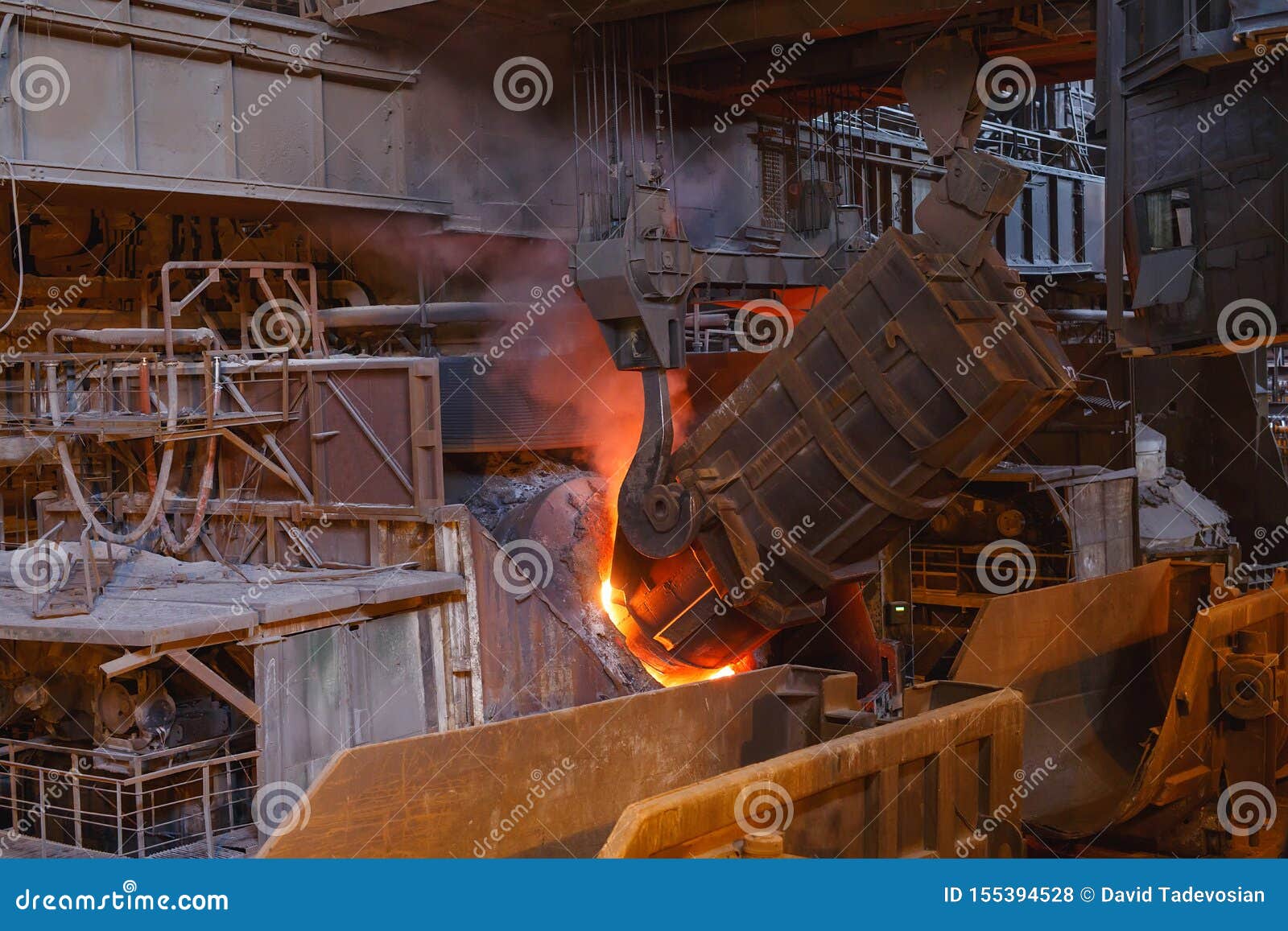 Smelting Of The Metal In The Foundry, Factory Worker Takes A Sample For ...