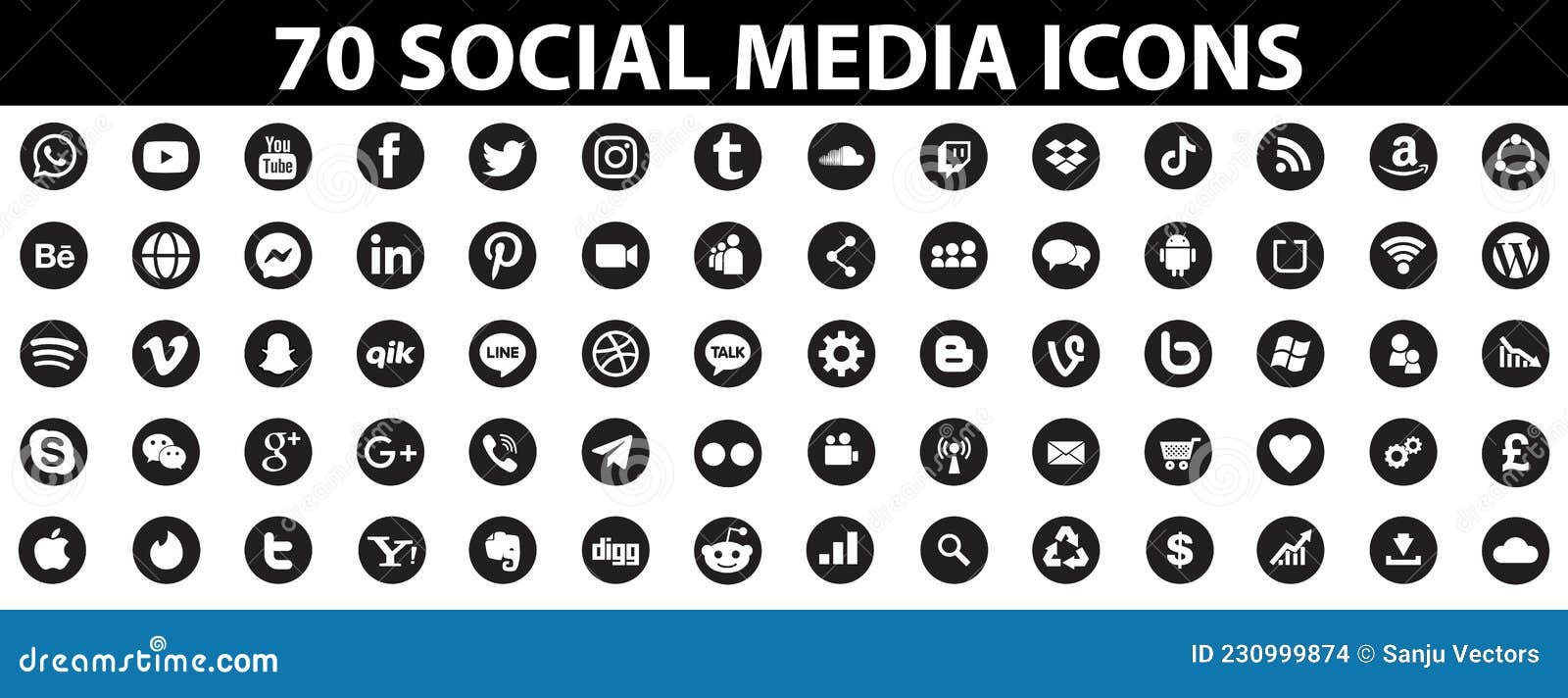Rounded Social Media and Web Icons on White Background. Editorial Stock ...