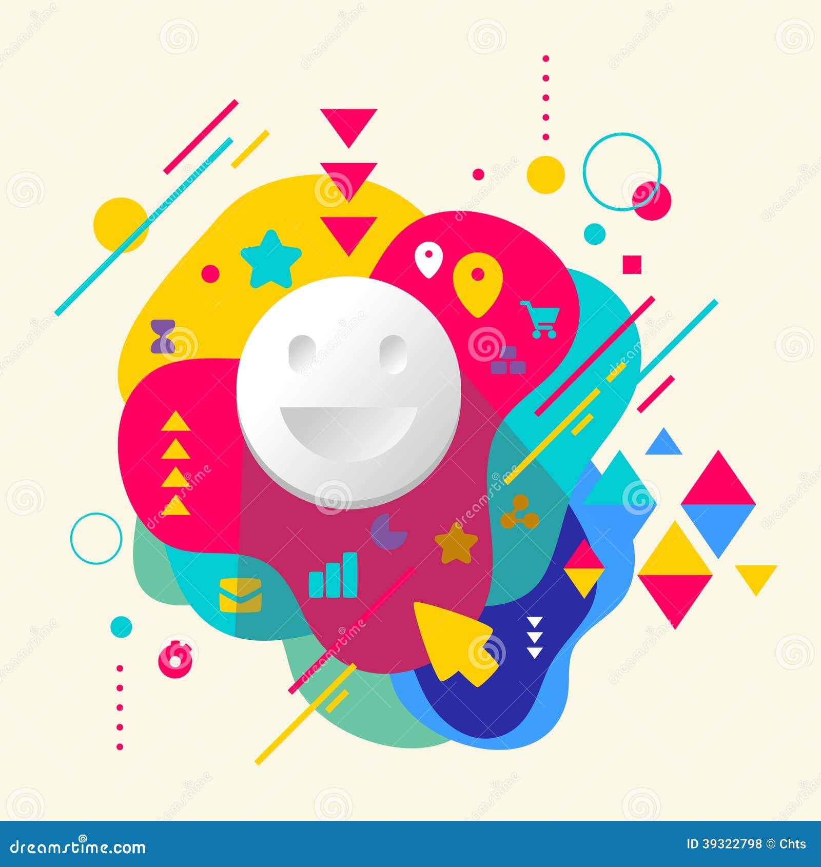 Smile on Abstract Colorful Spotted Background with Different Ele Stock ...
