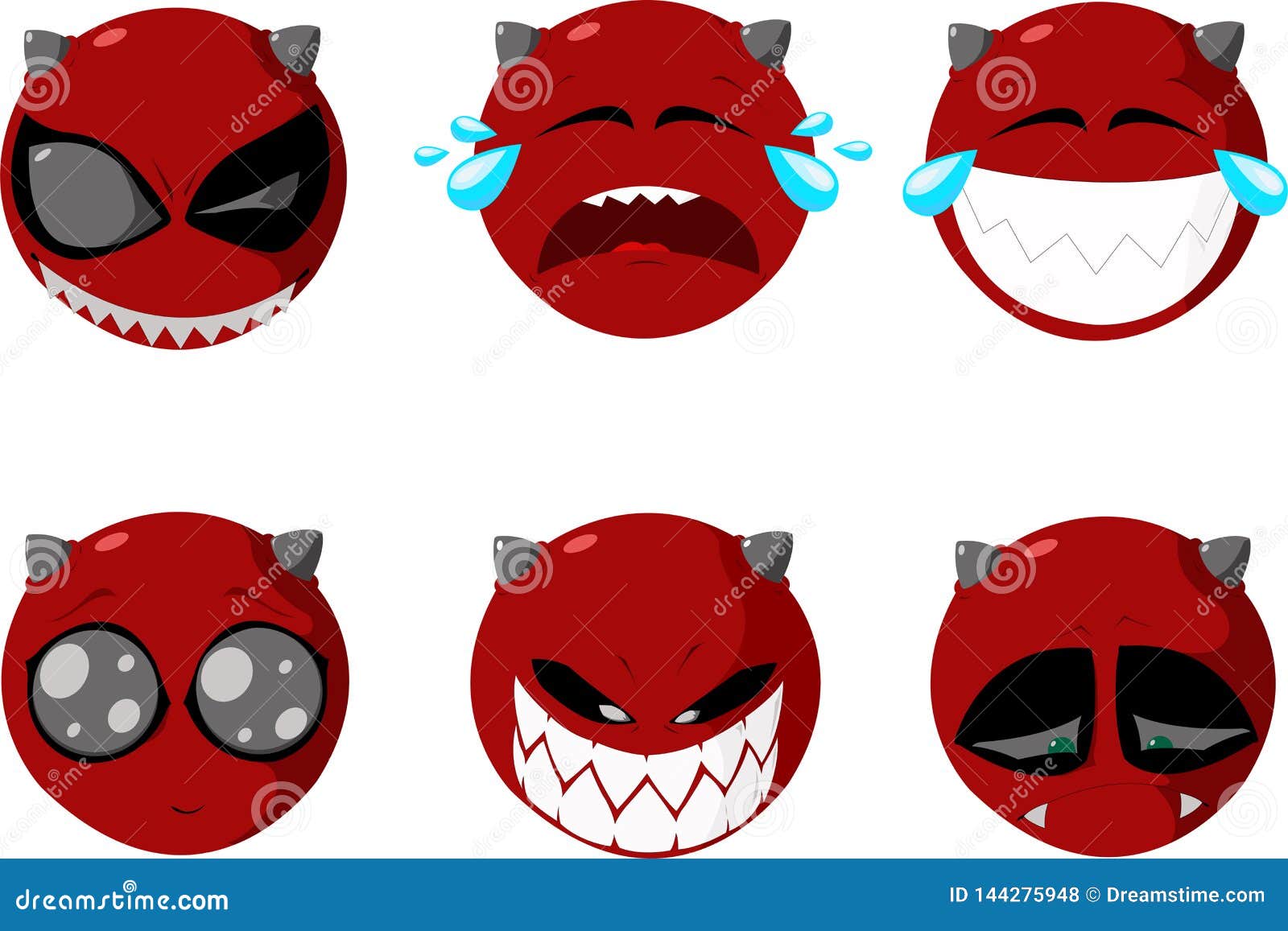 Demon Smileys Vector Set. Bad Devil Smiley Face Or Red Emoticons With Facial Expressions ...