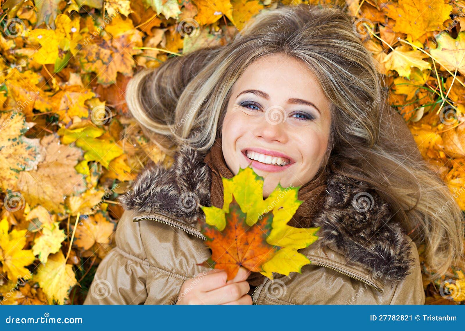Smile in autumn leaves stock image. Image of enjoy, face - 27782821