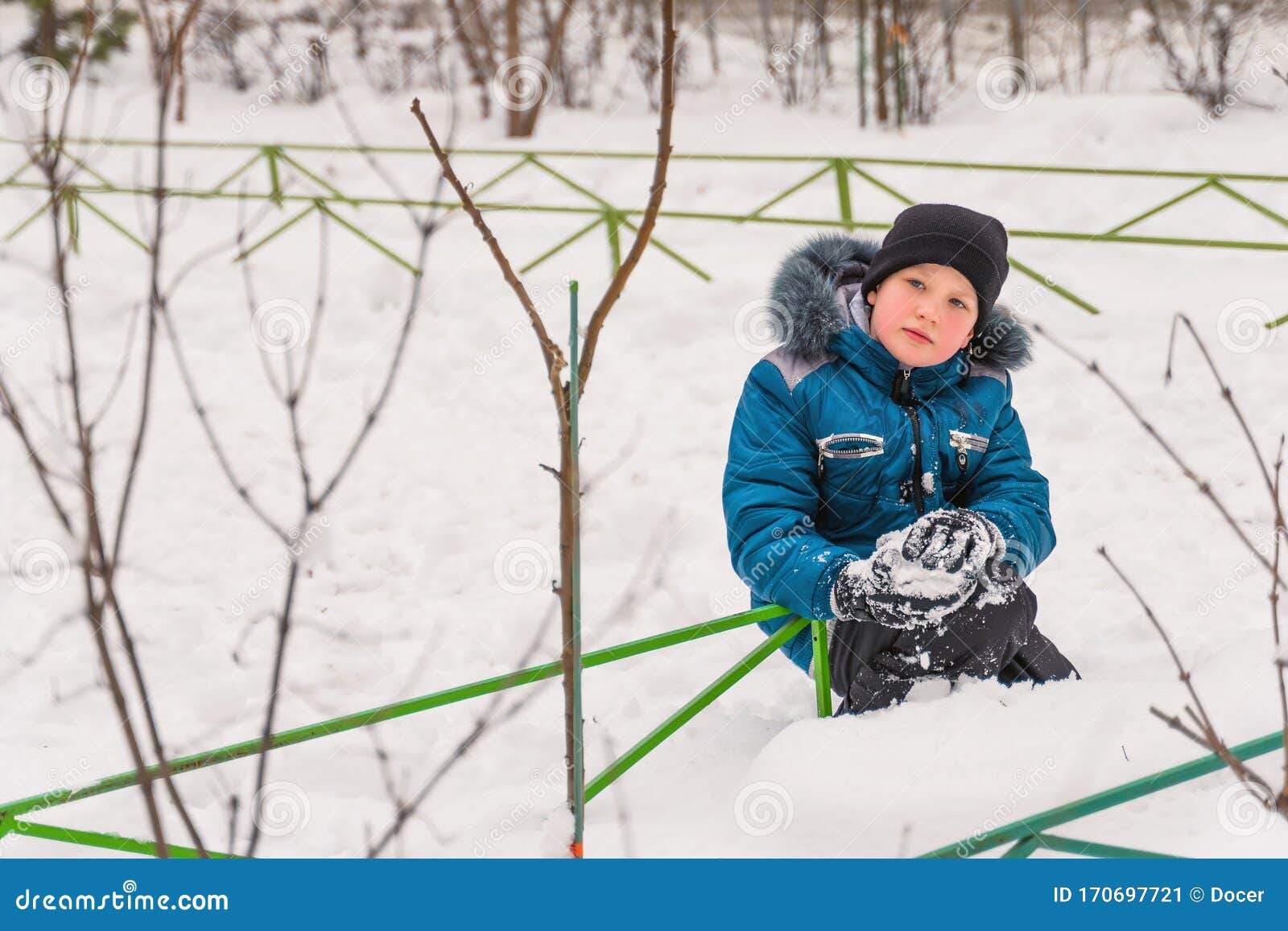 Smile Boy Sit with Snow in His Hands Stock Image - Image of childhood ...