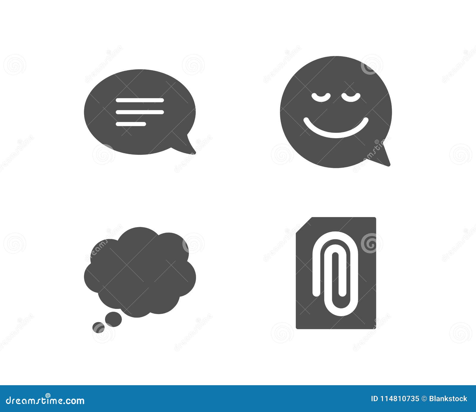 Smile, Chat and Comic Message Icons. Attachment Sign. Chat Emotion ...