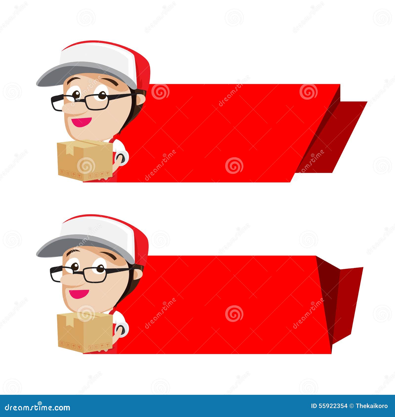 Smile Delivery Holding Box Packing with Red Banner, Vector Illus Stock ...