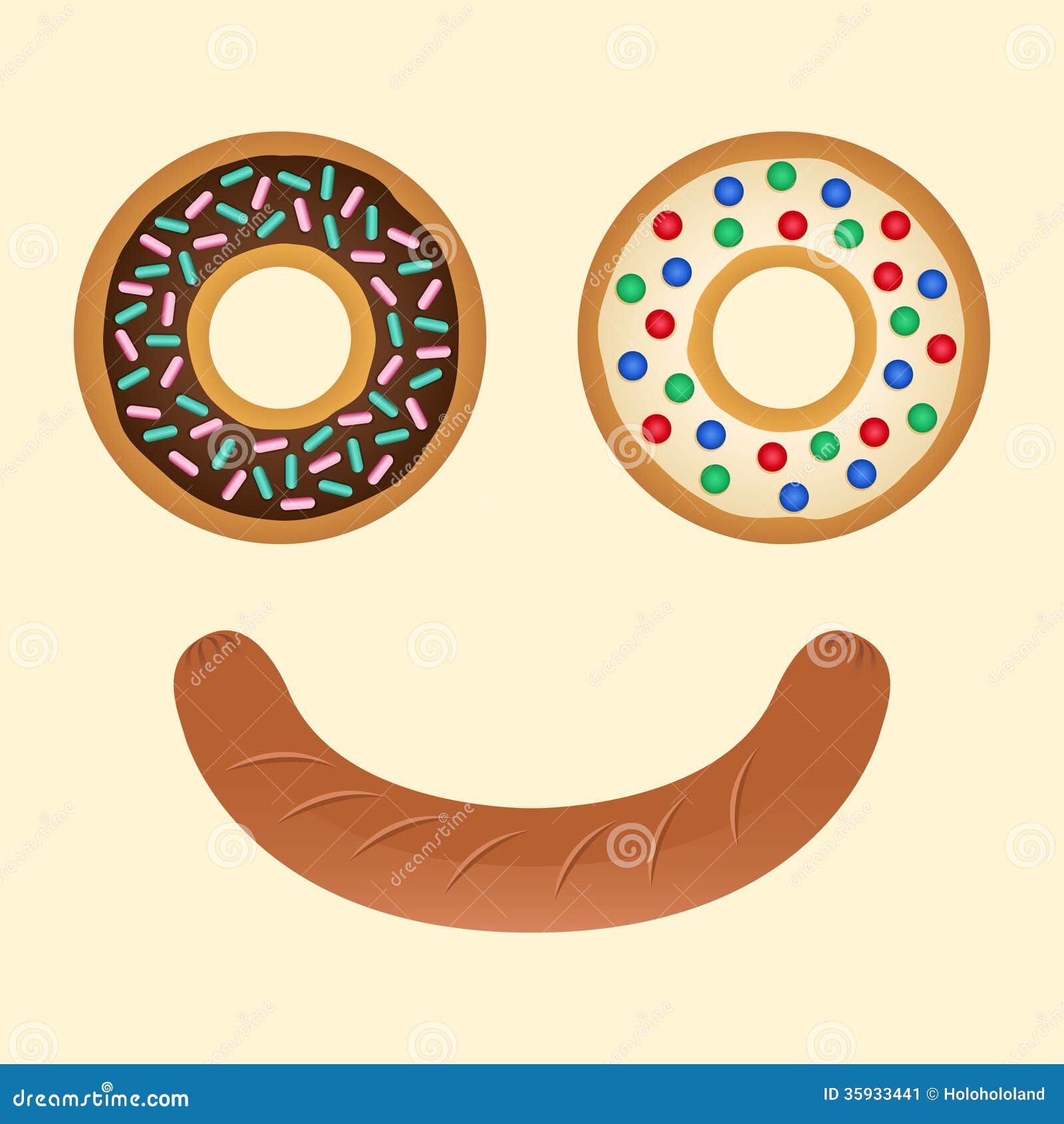 Smile doughnut and sausage stock vector. Illustration of bread - 35933441