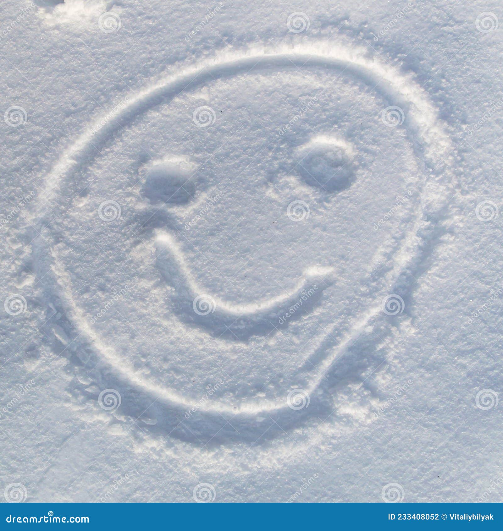 Smile drawn on fresh snow stock photo. Image of snow - 233408052