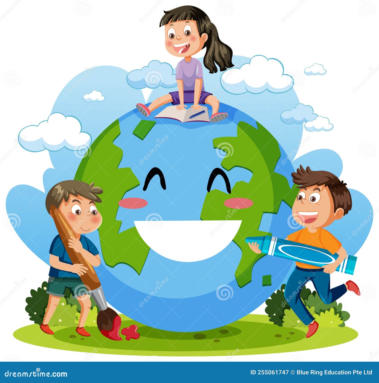 Smile Earth Globe with Cartoon Character Stock Vector - Illustration of ...